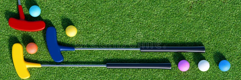 Colorful Mini Golf Equipment on Green Grass, Perfect for a Fun Holiday ...