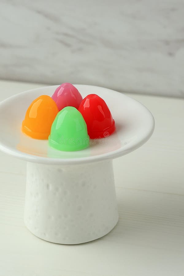 Colorful Mini Jelly Cup on White Plate Stock Image - Image of path ...