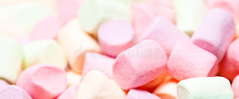 Colorful Mini Marshmallows in a Blue Bowl As Background, Macro. Stock ...