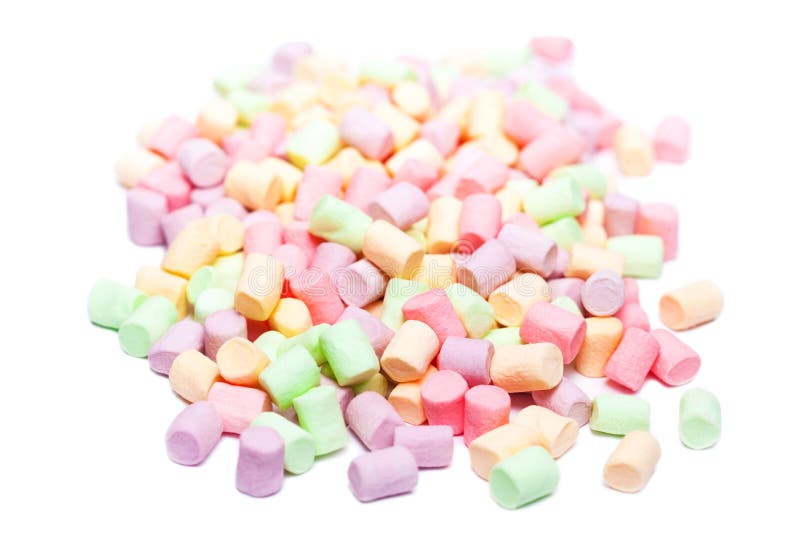 Colorful Mini Marshmallows Isolated on White Background, Macro. Stock ...