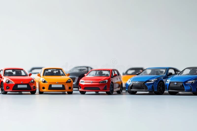 Colorful Miniature Car Models Lined Up on a White Background Create an ...