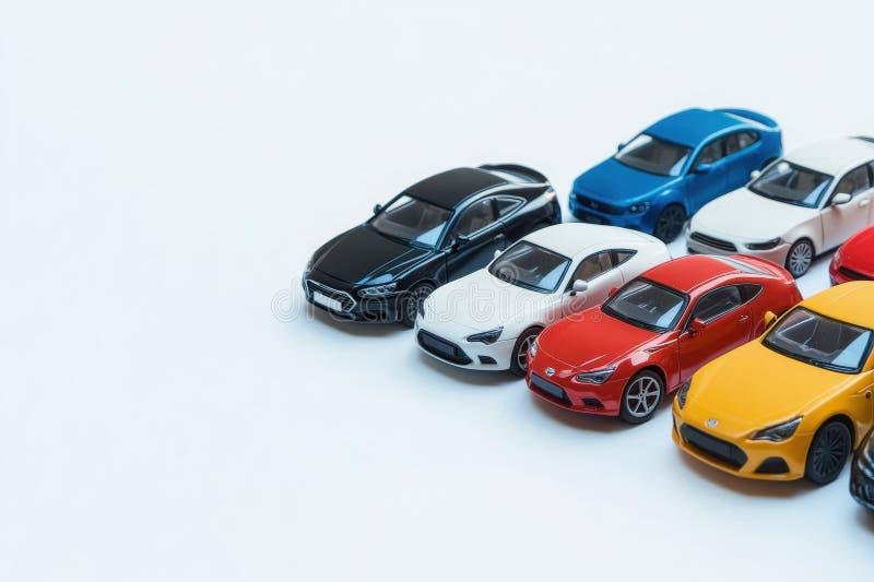 Colorful Miniature Car Models are Neatly Arranged on a White Surface ...