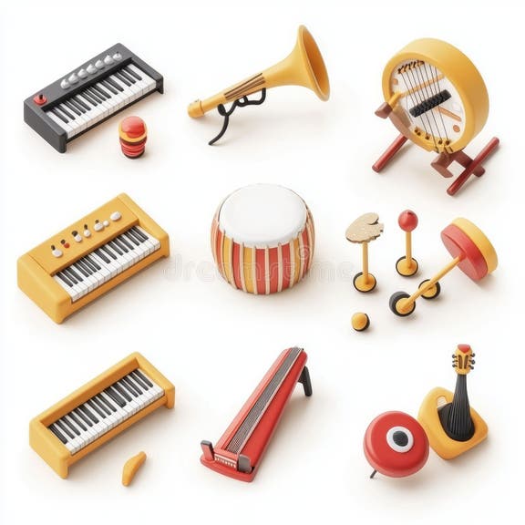 Collection of Miniature Musical Instruments: a Delightful Set Stock ...