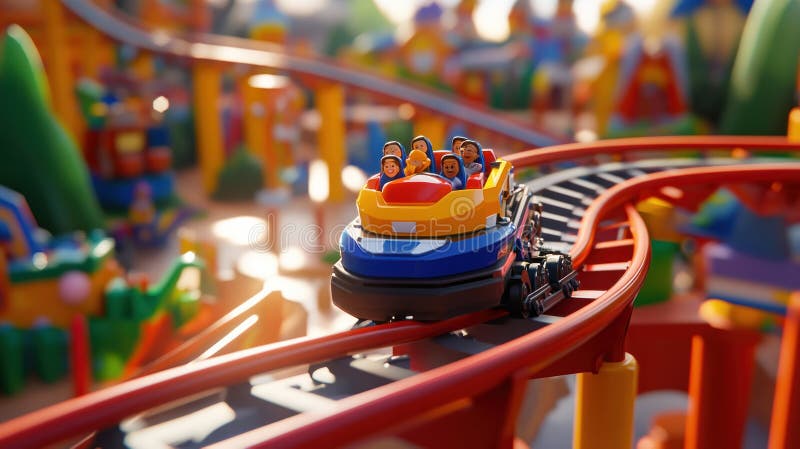 A Colorful Miniature Roller Coaster Car Rides Down a Track in a ...