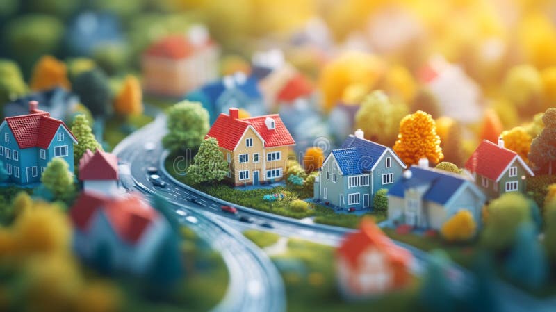 Colorful Miniature Village Model with Winding Road Stock Illustration ...