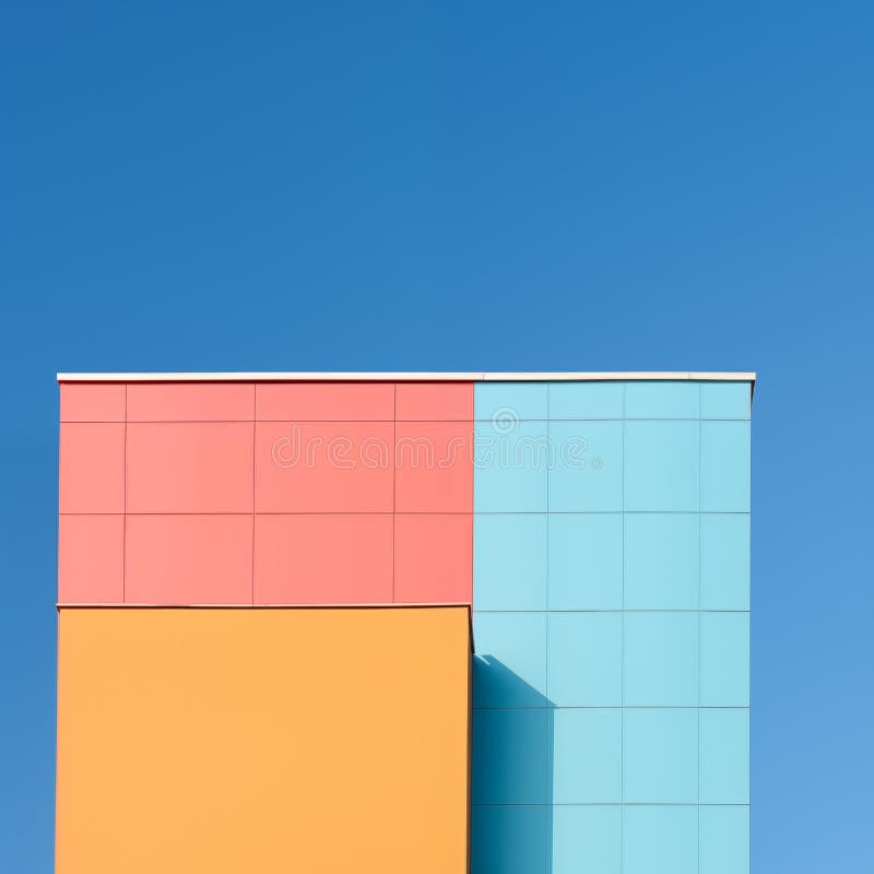 Colorful Minimal Building with Blue Sky, Clear Sky, Nature Light ...