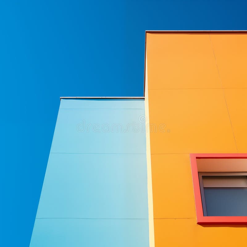 Colorful Minimal Building with Blue Sky, Clear Sky, Nature Light ...