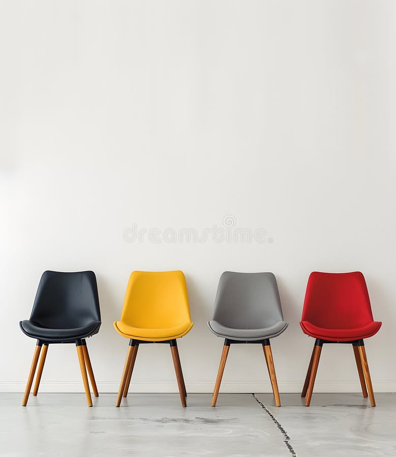 Colorful Minimalist Chairs Side by Side - AI Generated Stock Illustration - Illustration of ...