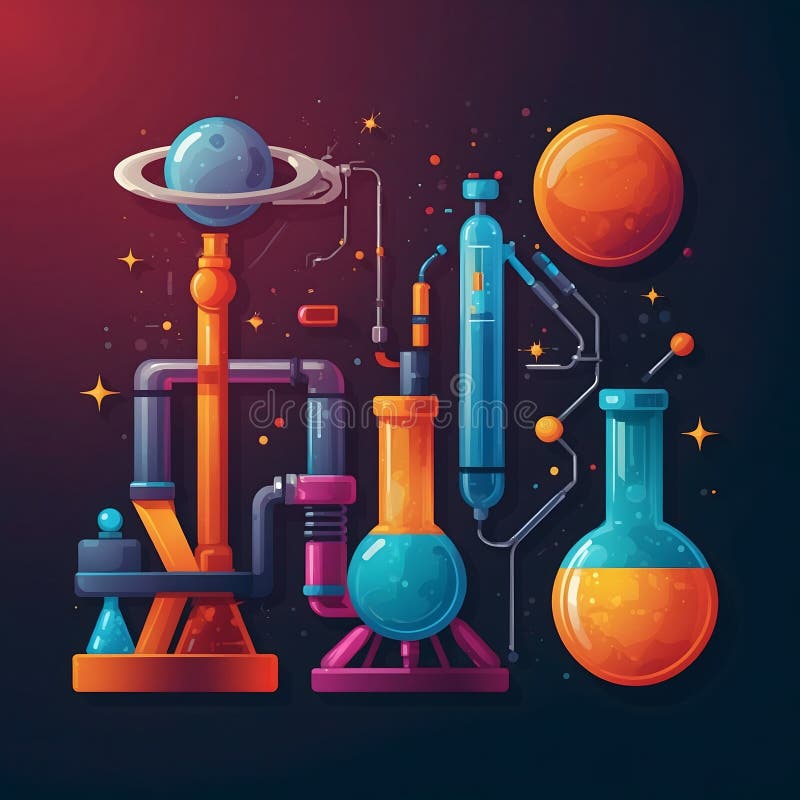 Colorful Minimalistic Icons Representing Science Fields with Glowing ...