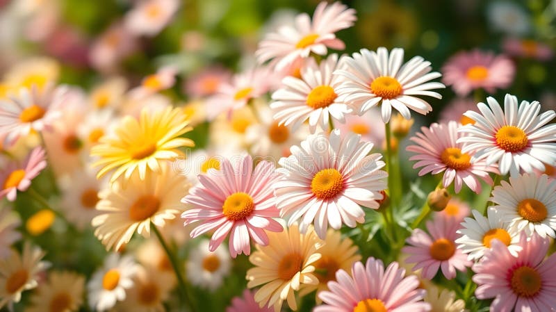 A Colorful Mix of Daisy-like Flowers Stock Illustration - Illustration ...