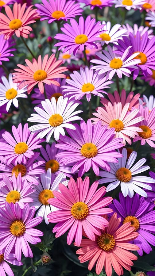 A Colorful Mix of Daisy-like Flowers Stock Illustration - Illustration ...
