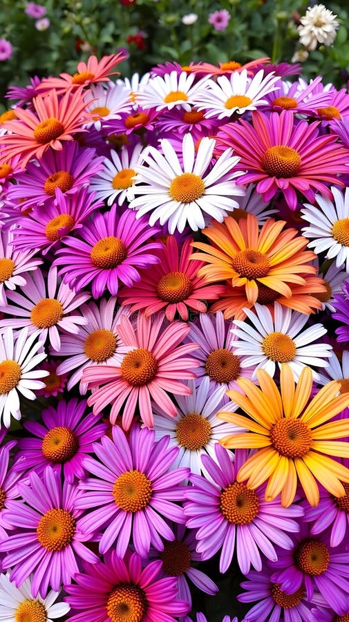 A Colorful Mix of Daisy-like Flowers Stock Illustration - Illustration ...