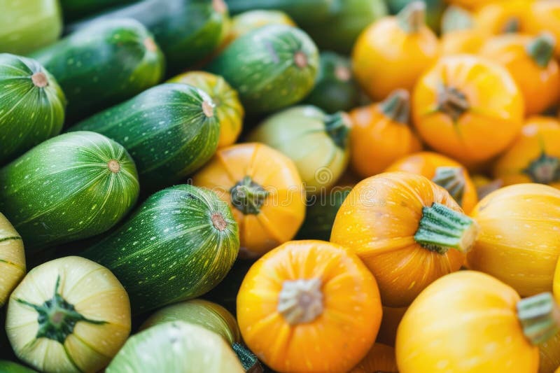 A Colorful Mix of Green and Yellow Summer Squash and Zucchinis Stock ...