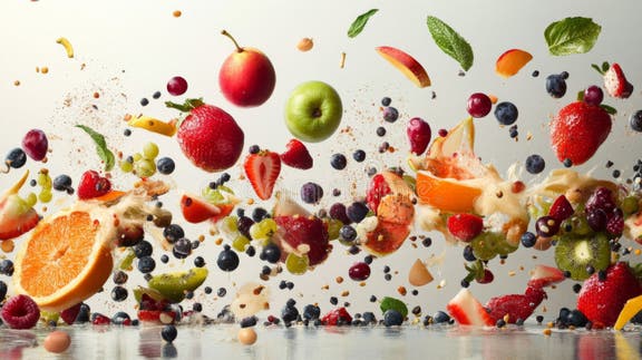 Colorful Mixed Fruit Explosion Against White Background Stock ...