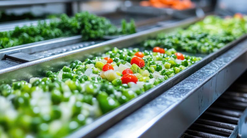 Colorful Mixed Vegetables on Food Processing Conveyor Belt in Factory ...