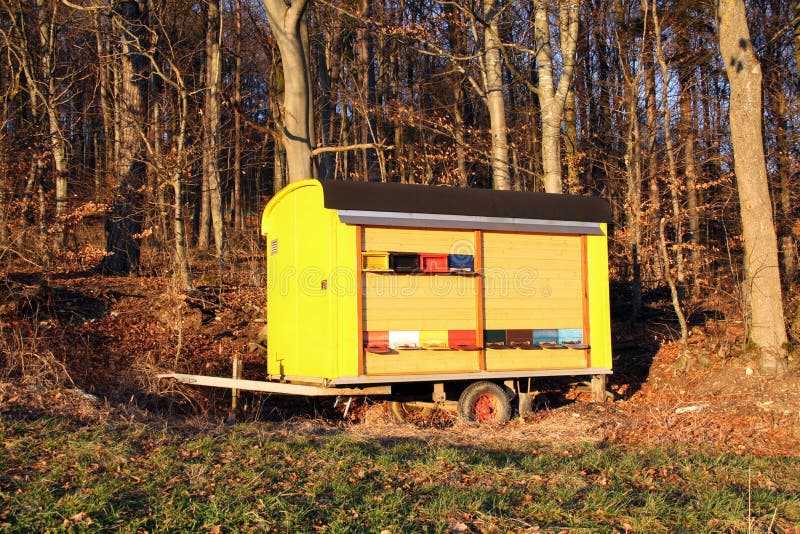 Apiary Hives Truck Trailer in Field Stock Image - Image of farm, green ...