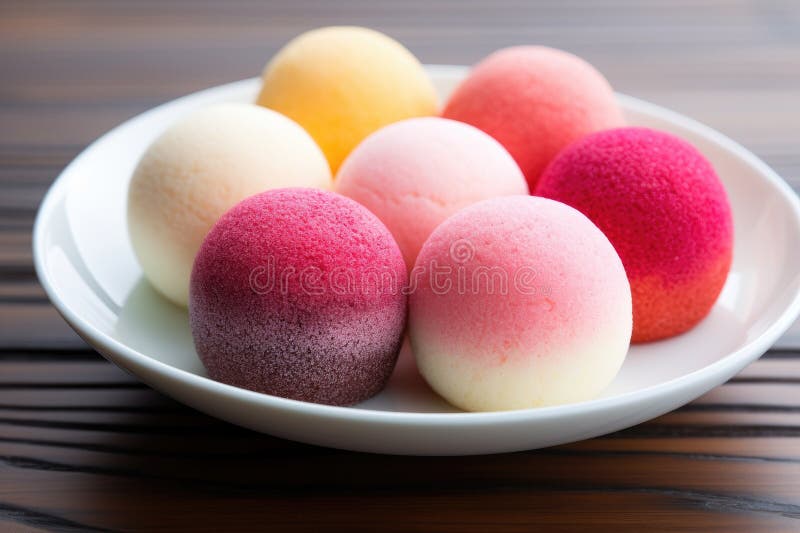 Colorful mochi on a plate stock image. Image of japanese - 302707951