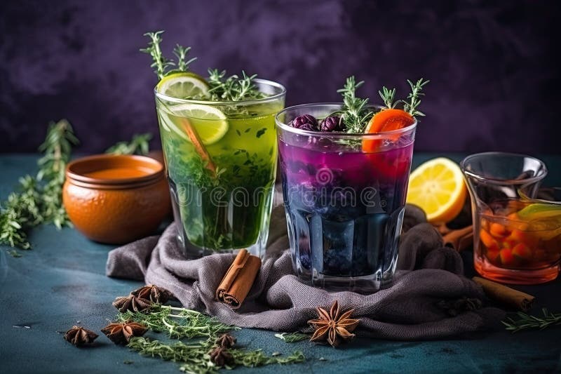 Colorful Mocktail with Fruits, Herbs and Spices Stock Image - Image of ...