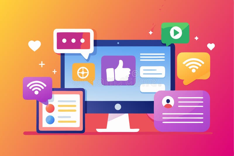 Colorful Mockups Showcase Social Media Interactions on a Computer and ...