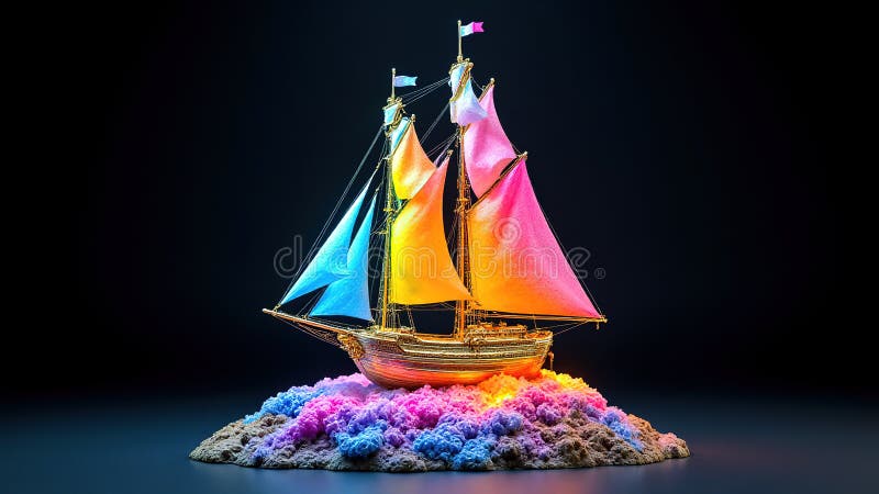 Colorful Model Ship on Textured Base with Soft Lighting Effects Stock ...