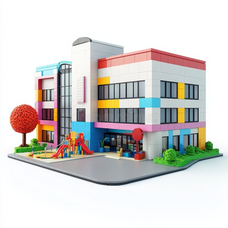 A Colorful, Modern Building with a Playground, Designed for Children S ...