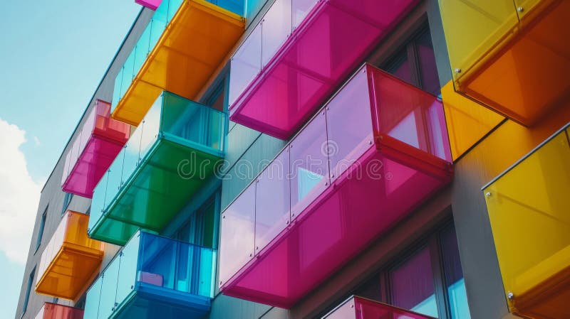 Colorful Modern Building with Vibrant Glass Balconies Stock ...