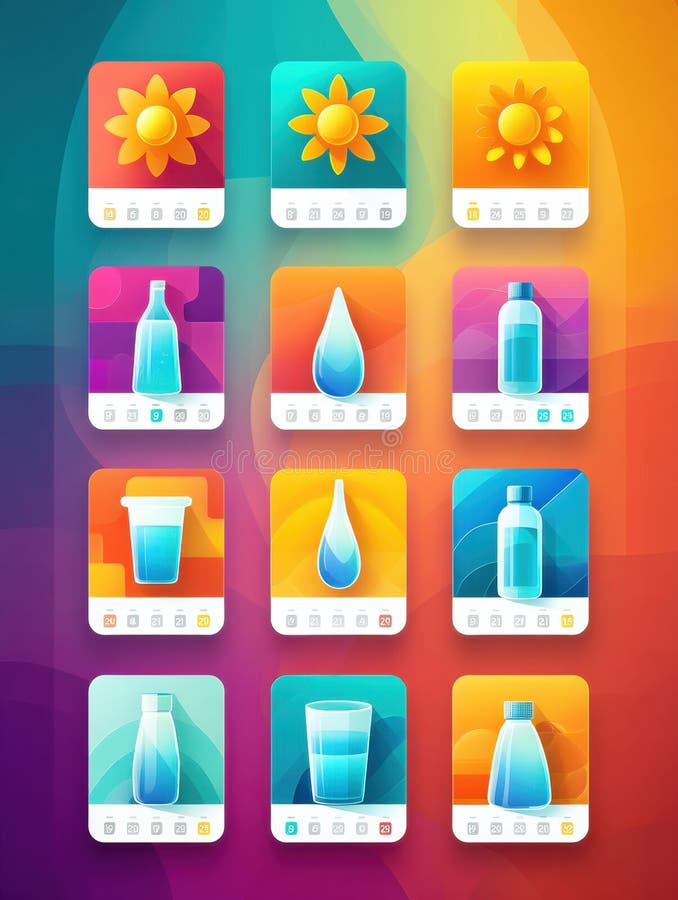 Colorful Modern Calendar App Featuring Exercise and Water Icons with a ...