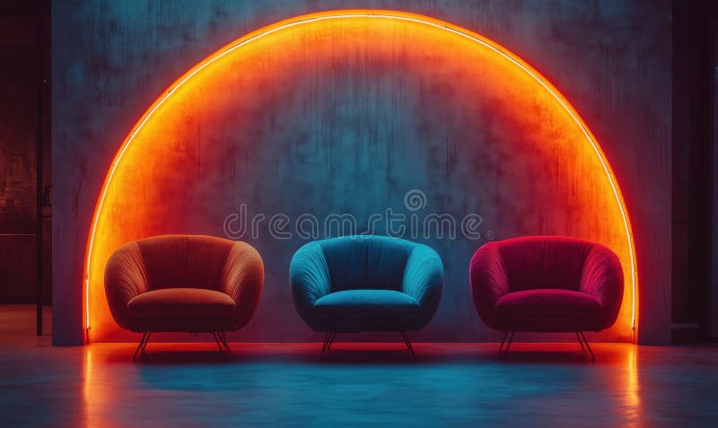 Colorful Modern Chairs Illuminated Neon Lights Stylish Interior Design ...