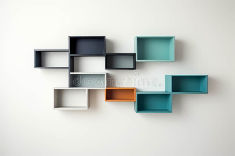 Colorful Modern Geometric Wall Shelf Isolated on White Background Stock ...