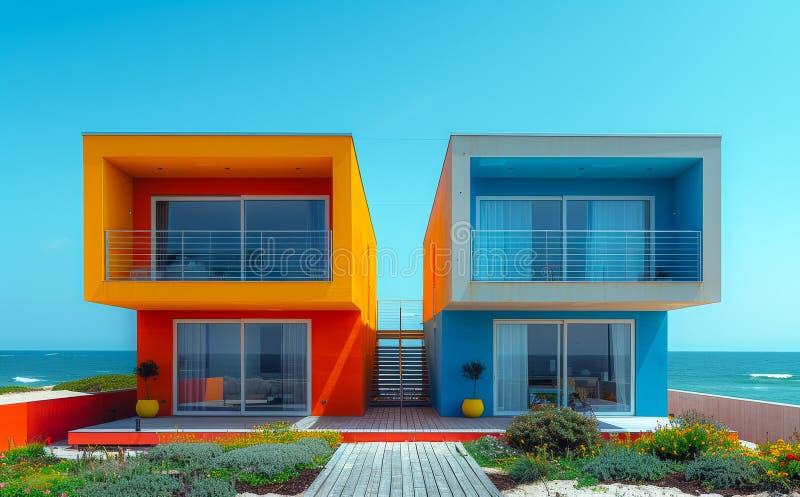 Colorful Modern Houses by the Sea Stock Image - Image of family, luxury ...