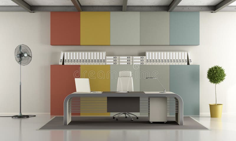 Colorful office in a loft stock illustration. Illustration of orange ...
