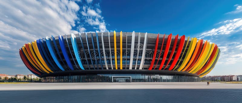 Colorful Modern Stadium with Bright Facade and Blue Sky Stock ...