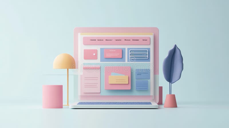 A Colorful, Modern Workspace Design Featuring a Pink-themed Laptop ...
