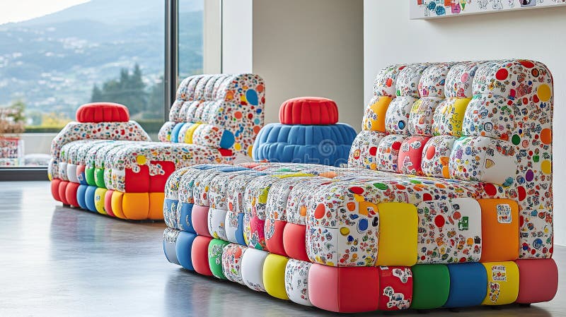 Colorful Modular Seating Arrangement Stock Illustration - Illustration ...