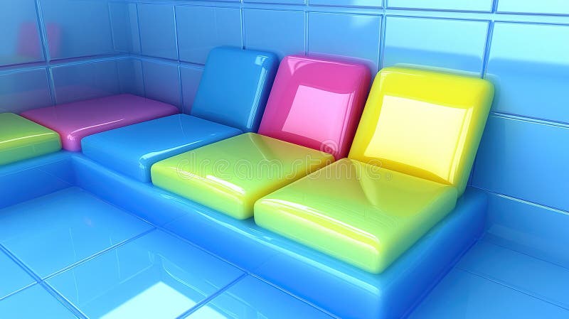 Colorful Modular Seating in Blue Room Stock Photo - Image of ...