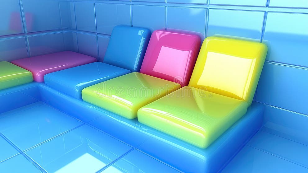 Colorful Modular Seating in Blue Room Stock Photo - Image of ...