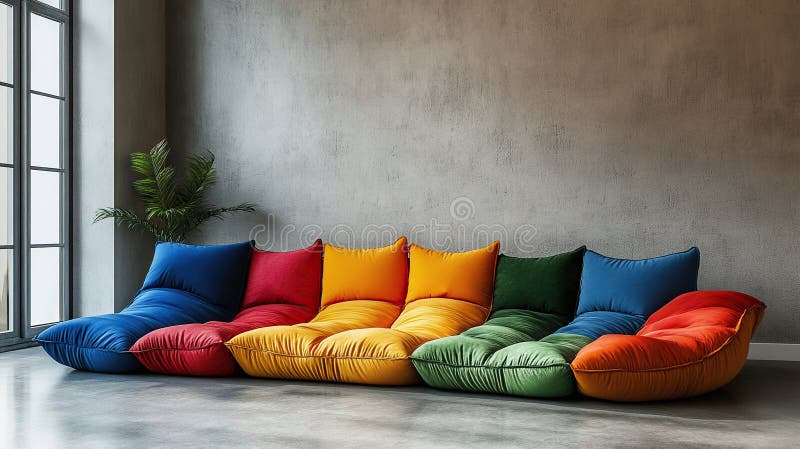 Colorful Modular Sofa in Modern Living Room with Large Window and ...