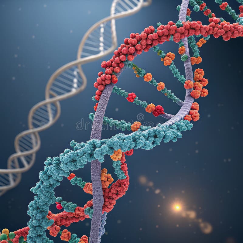 Colorful Molecular DNA Structure on Blue, Genetics, Science Stock ...