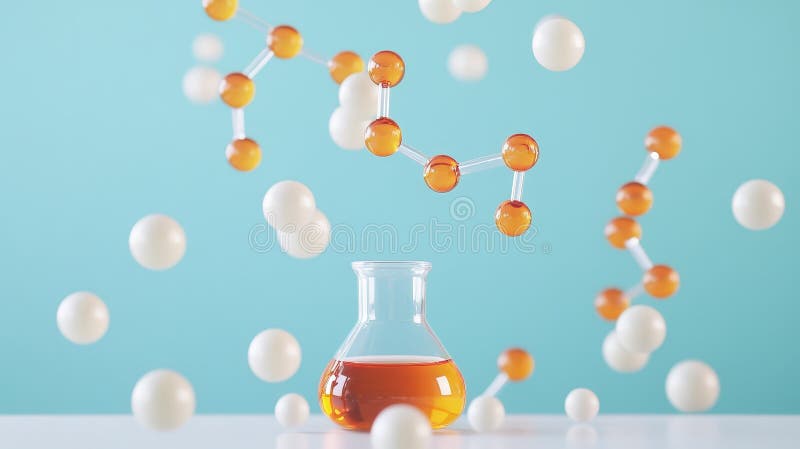 Colorful Molecular Structure Around a Glass Flask Stock Image - Image ...