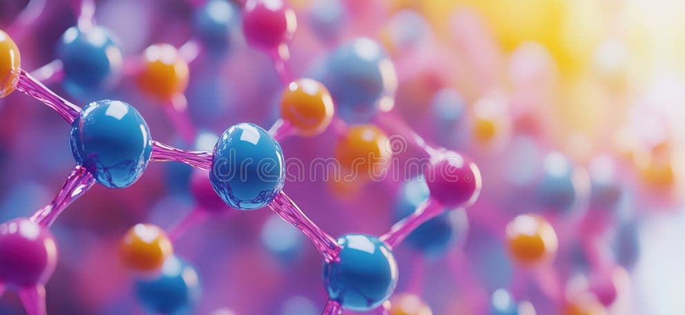 Colorful Molecular Structure with Blue and Pink Atoms in Abstract ...
