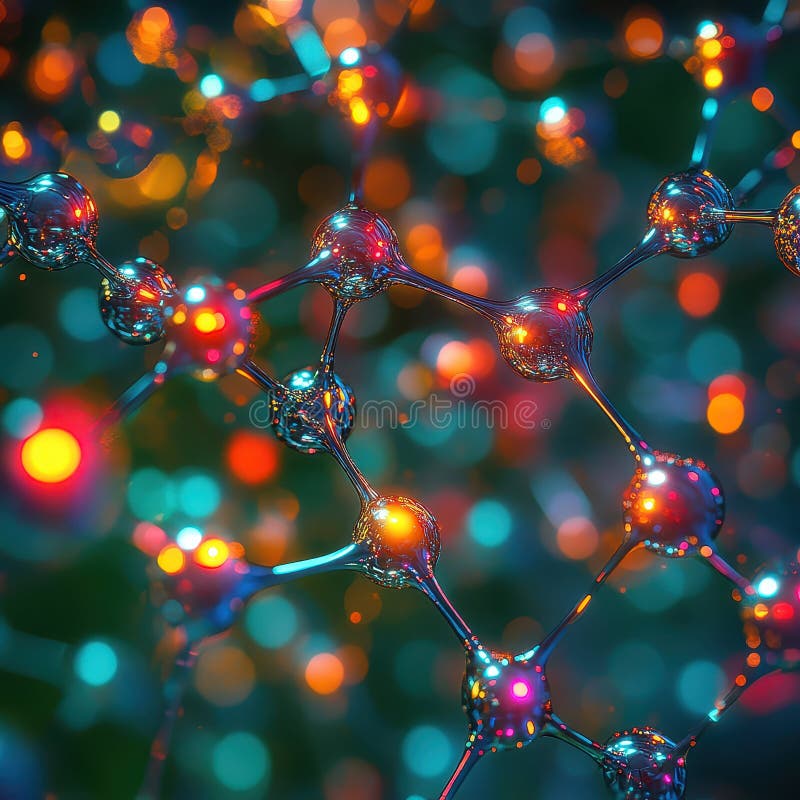 Colorful Molecular Structure with Bright Particles and Vibrant ...