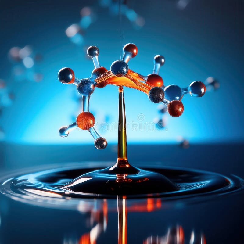 Colorful Molecular Structure Floating Above a Liquid Surface in a Low ...
