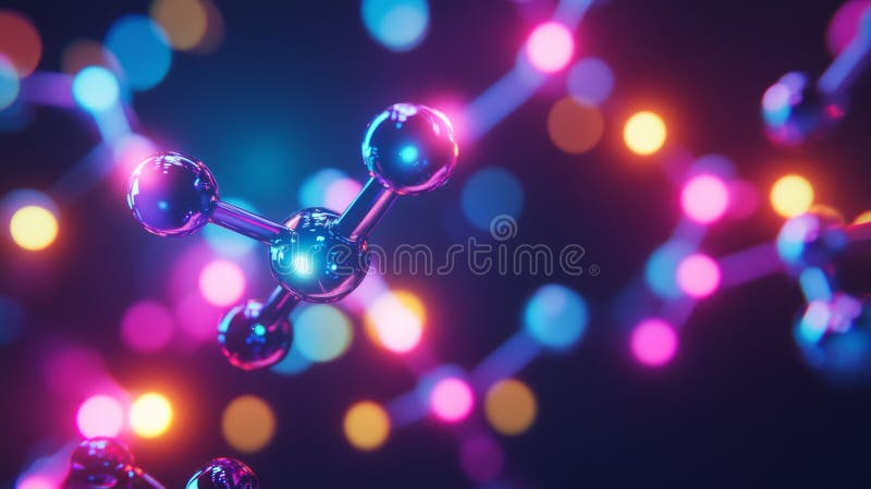 Colorful Molecular Structure with Glowing Neon Lights on a Dark ...
