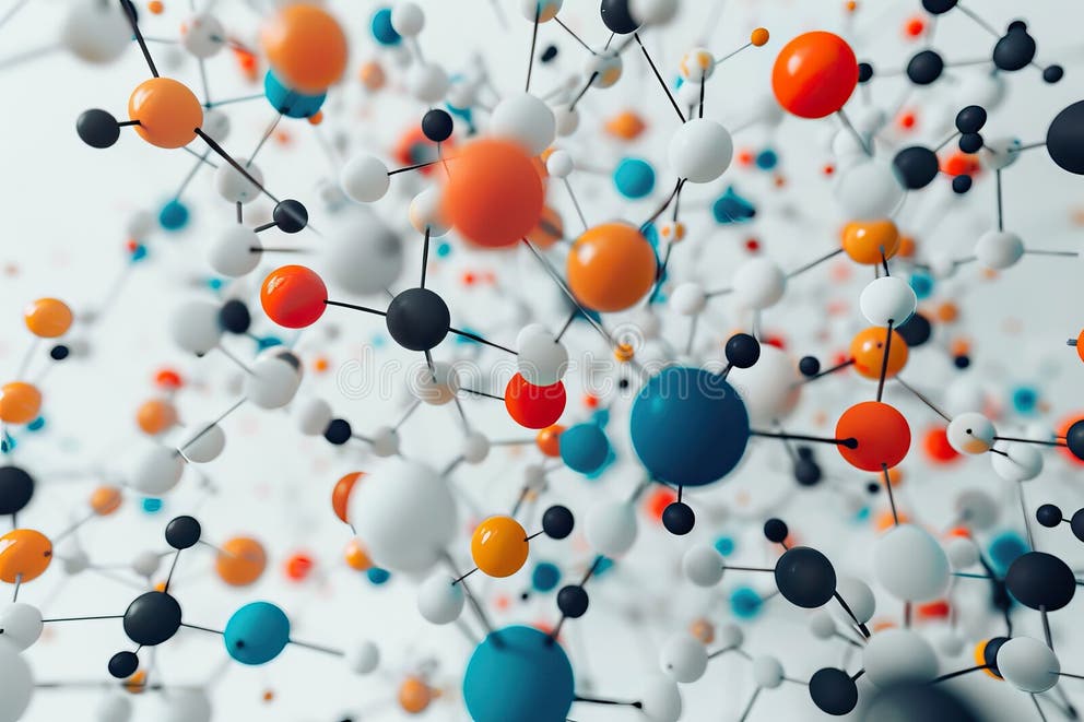 Colorful Molecular Structure Model with Abstract 3D Atoms Connected by ...