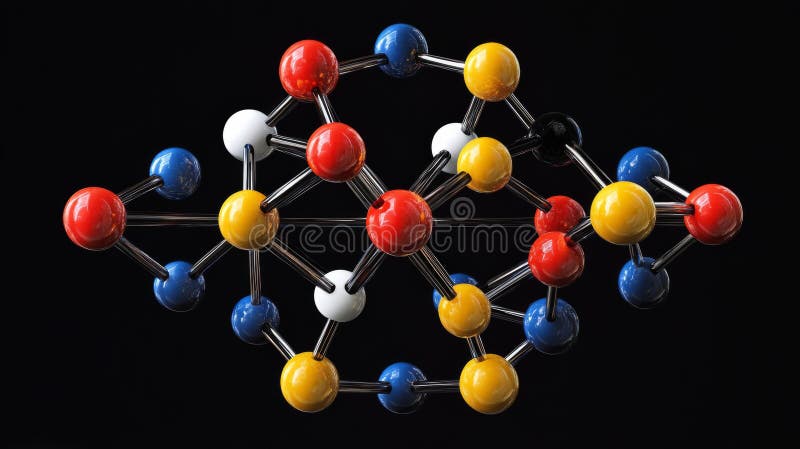 Colorful Molecular Structure Model Displayed Against Black Background ...