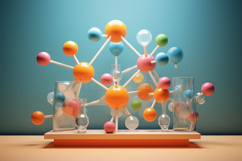Colorful Molecular Structure Model with Glassware Stock Image - Image ...