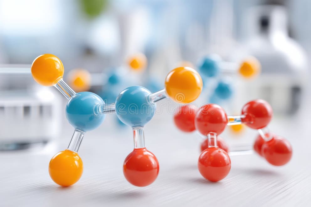 Colorful Molecular Structure Models Standing on Laboratory Desk Stock ...