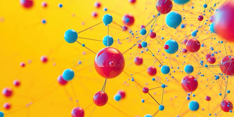 Colorful Molecular Structure with Red and Blue Atoms on Vibrant Yellow ...