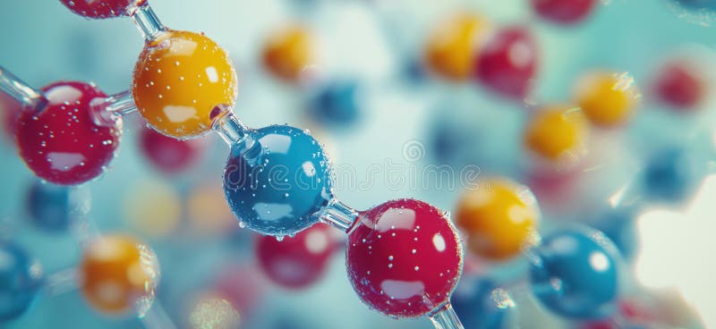 Colorful Molecular Structure with Red, Blue, and Yellow Spheres ...