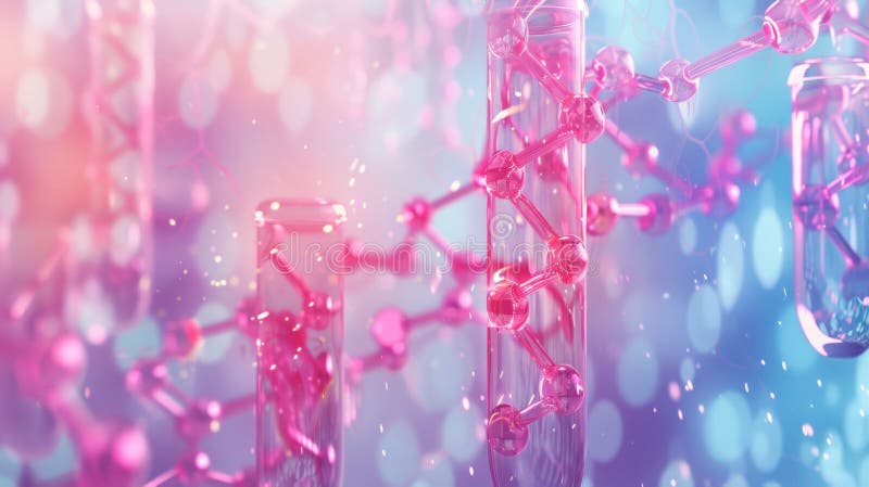 Colorful Molecular Structure and Test Tubes in a Science Lab. Pink ...